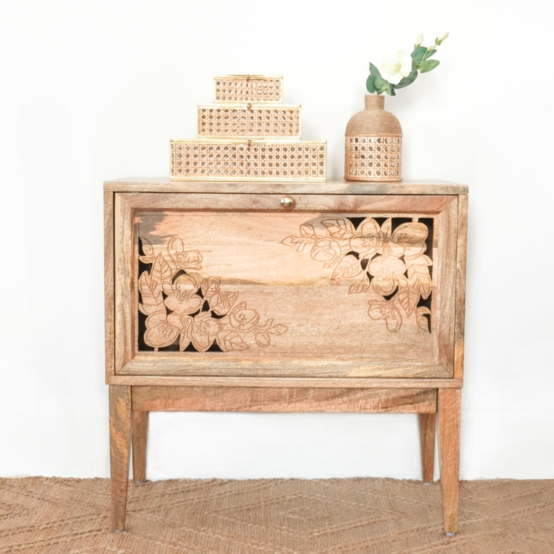 Modern Handcrafted Floral Wooden Cabinet | Anza Homeware