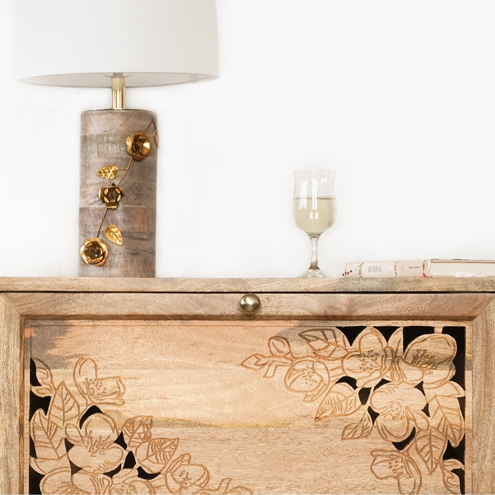 Modern Handcrafted Floral Wooden Cabinet | Anza Homeware